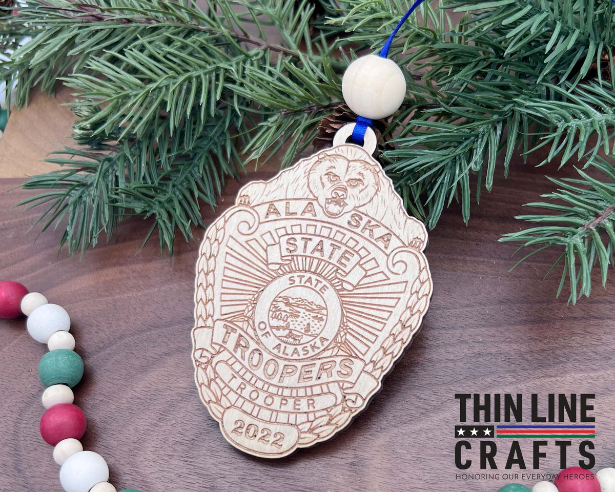 Alaska State Trooper Badge Engraved Christmas Ornament, Law Enforcemen ...