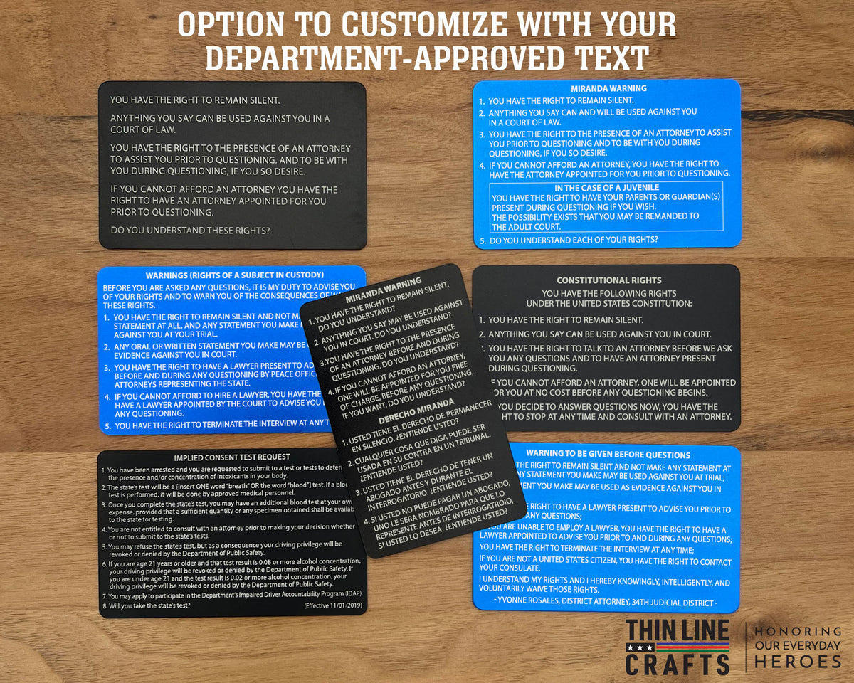 Engraved Metal Miranda Card, Custom Waiver Card, Police Card, Law ...